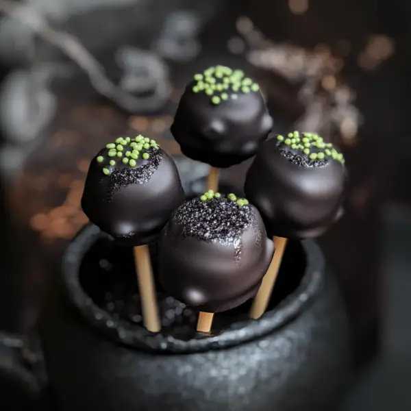 Black Chocolate Cauldron Cake Pops - Whisked Recipe