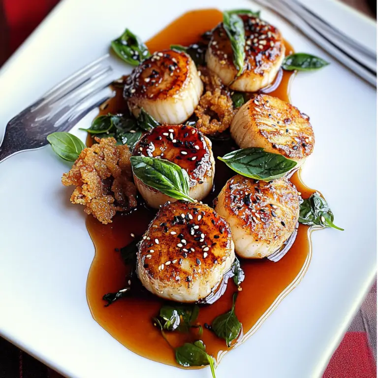 Sesame Scallops with Honey Soy Glaze and Fried Basil Leaves - Whisked ...